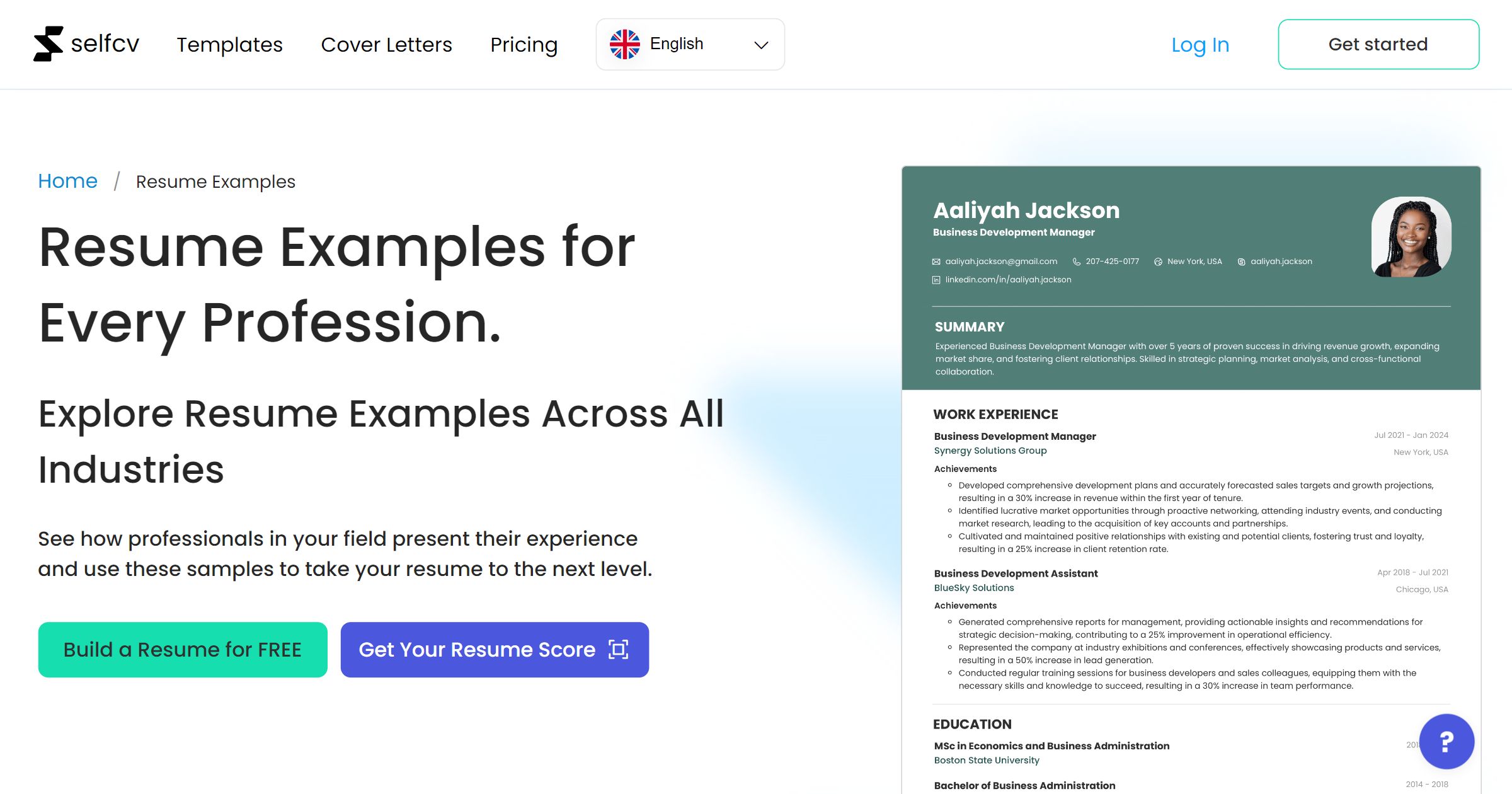 Professional Resume Examples by Industry | selfcv